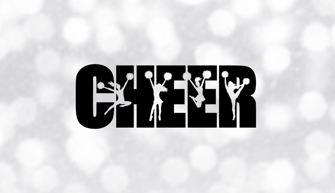 Sports Clipart: Bold Black Word "cheer" With 4 Different Cheerleader ...