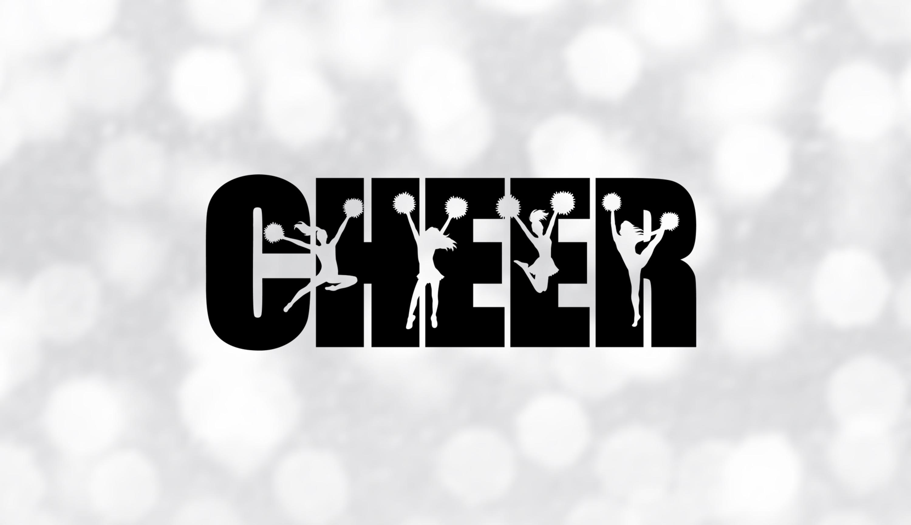 Sports Clipart: Bold Black Word "cheer" With 4 Different Cheerleader ...