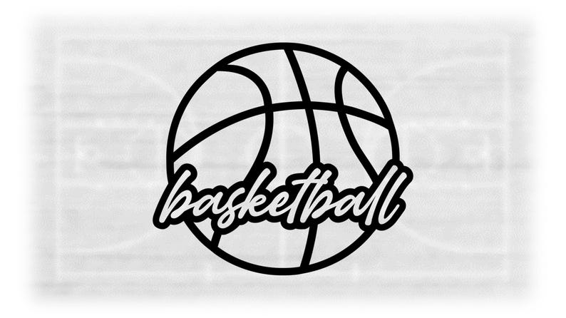 Sports Clipart: Black Basketball Outline With Script Word "basketball ...