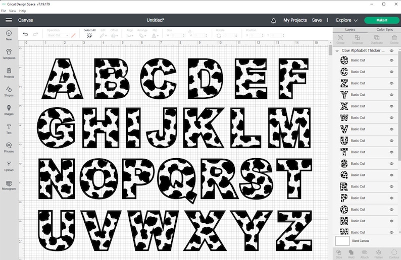 Word Clipart: Black Cow Print or Spot Patterned Alphabet Grouped on ONE ...