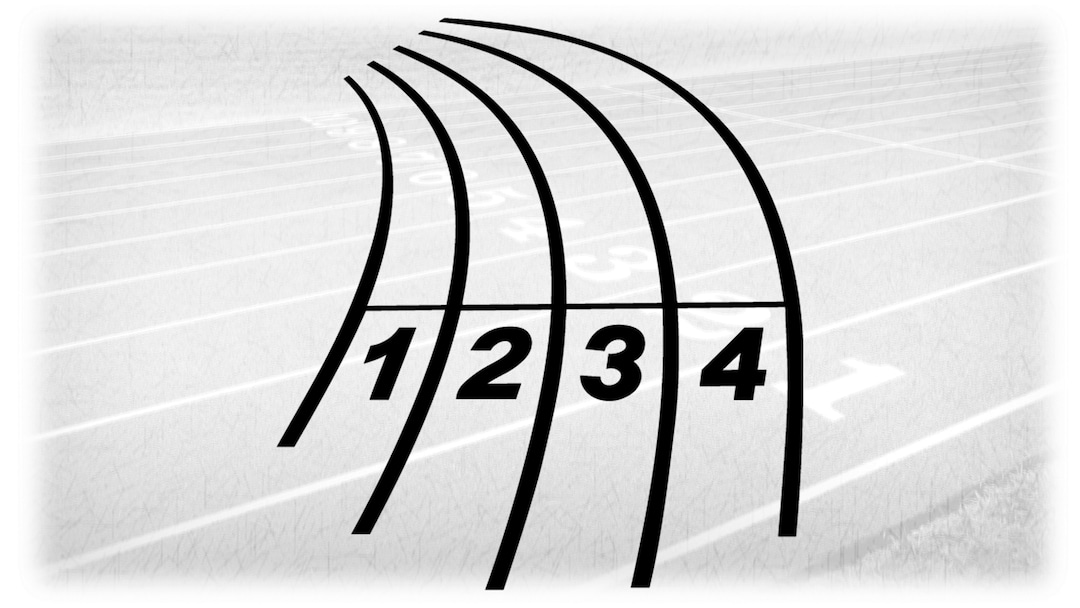 Sports Clipart: Black Four-lane Track With Lane Numbers in Perspective ...