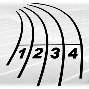Sports Clipart: Black Four-lane Track With Lane Numbers in Perspective ...