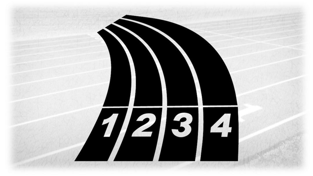 Sports Clipart: Track and Field Black Four-lane Track With Lane Number Labels - Change Color ...