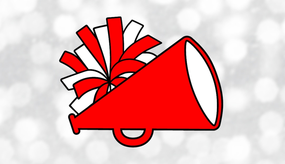 Sports Clipart: Red & White Cheerleader Megaphone With Pom Pom on Black ...
