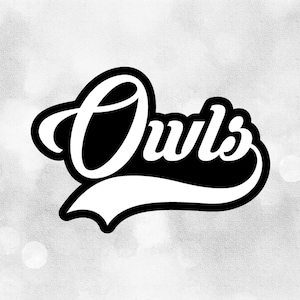 Sports Clipart: White "owls" Team Name in Fancy Script With Baseball ...