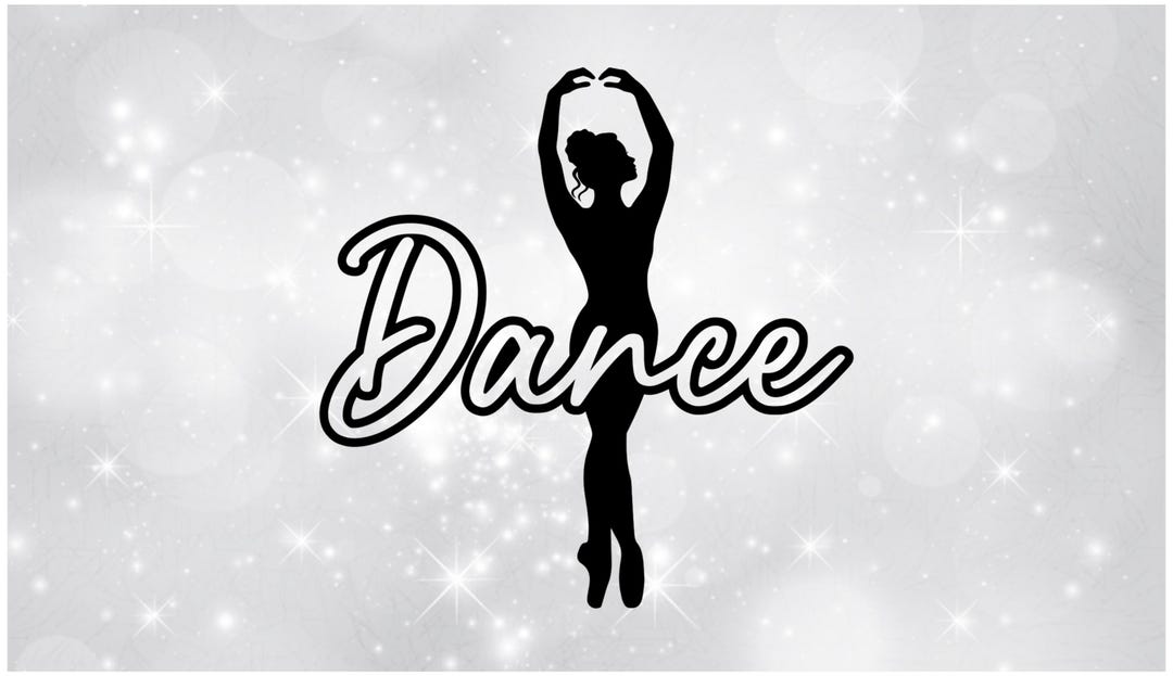 Sports Clipart: Black Script Word "dance" With Silhouette of Female Dancer on Toes With Arms ...