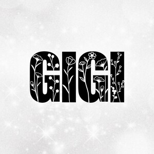 Family Clipart: Bold Black Style Word gigi With Patch of Many Different ...