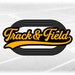 Sports Clipart: Black on Gold Script Words track & Field With Swoosh ...