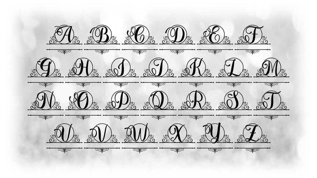 Word Clipart: Fancy Script Split Monogram Name Frame Letters Grouped on ...