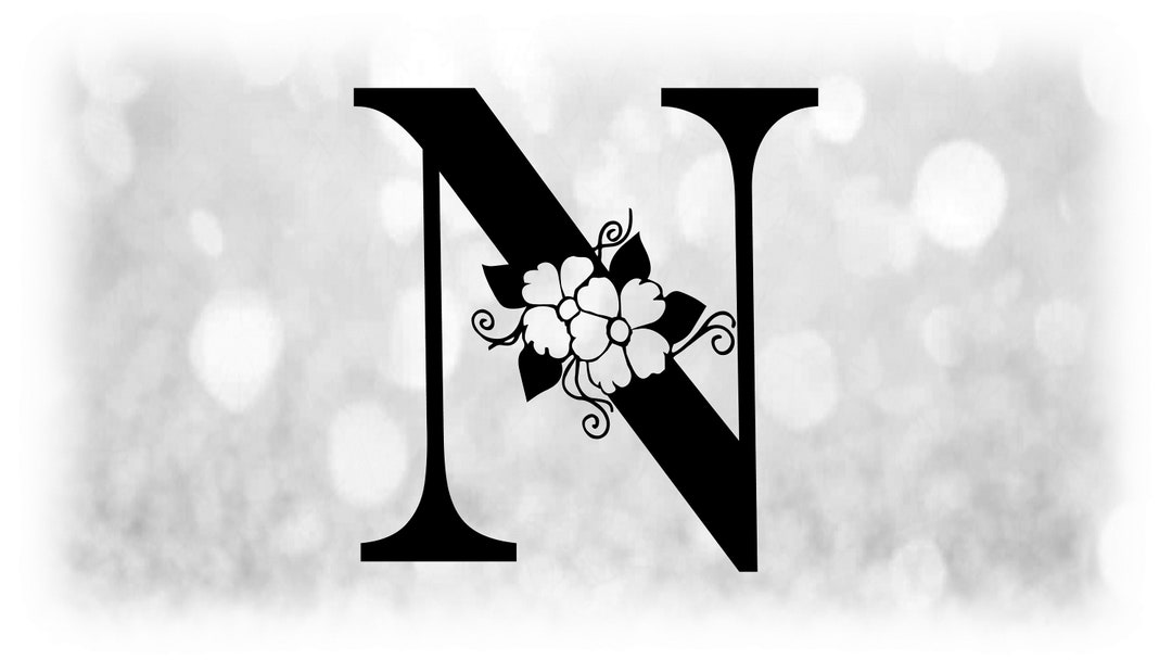 Word Clipart: Black Formal Capital Letter "n" With Floral / Flower ...