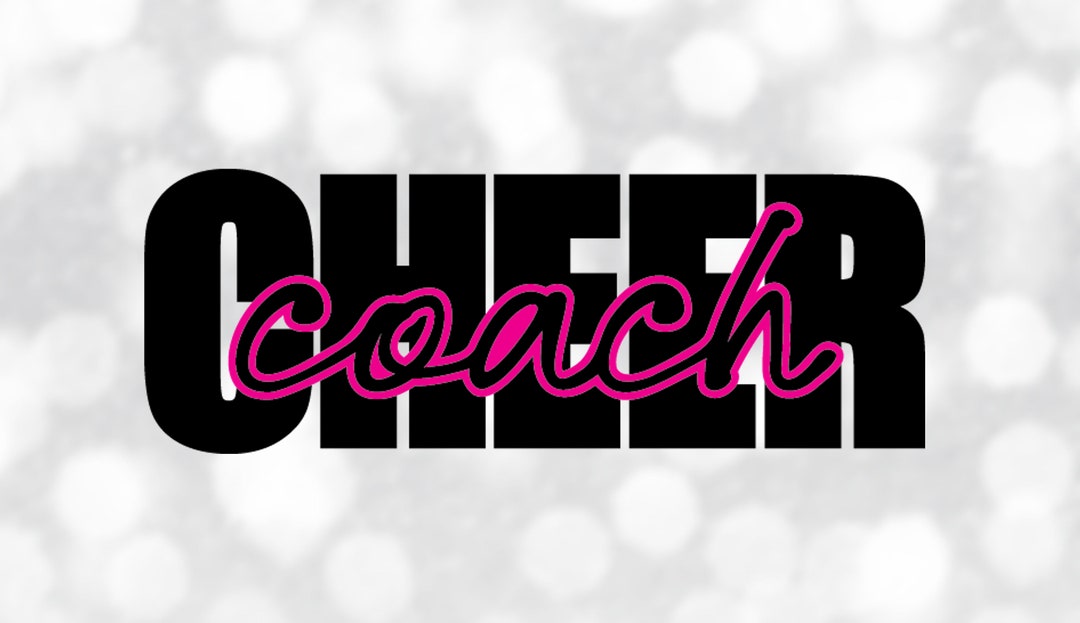 Sports Clipart: Black Bold Print Word cheer With Script Word coach in ...