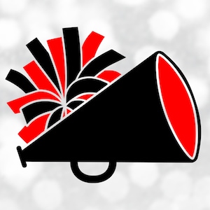 Sports Clipart: Black and Red Cheerleader Megaphone With Pom Pom for ...