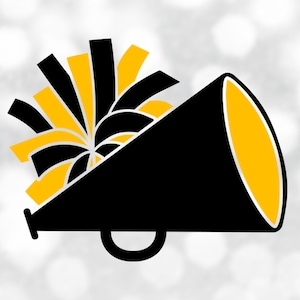 Sports Clipart: Black and Gold Cheerleader Megaphone With Pom Pom for ...