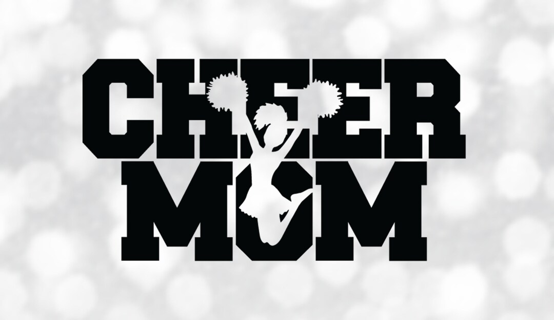 Sports Clipart: Black Words cheer Mom With Jumping Cheerleader ...
