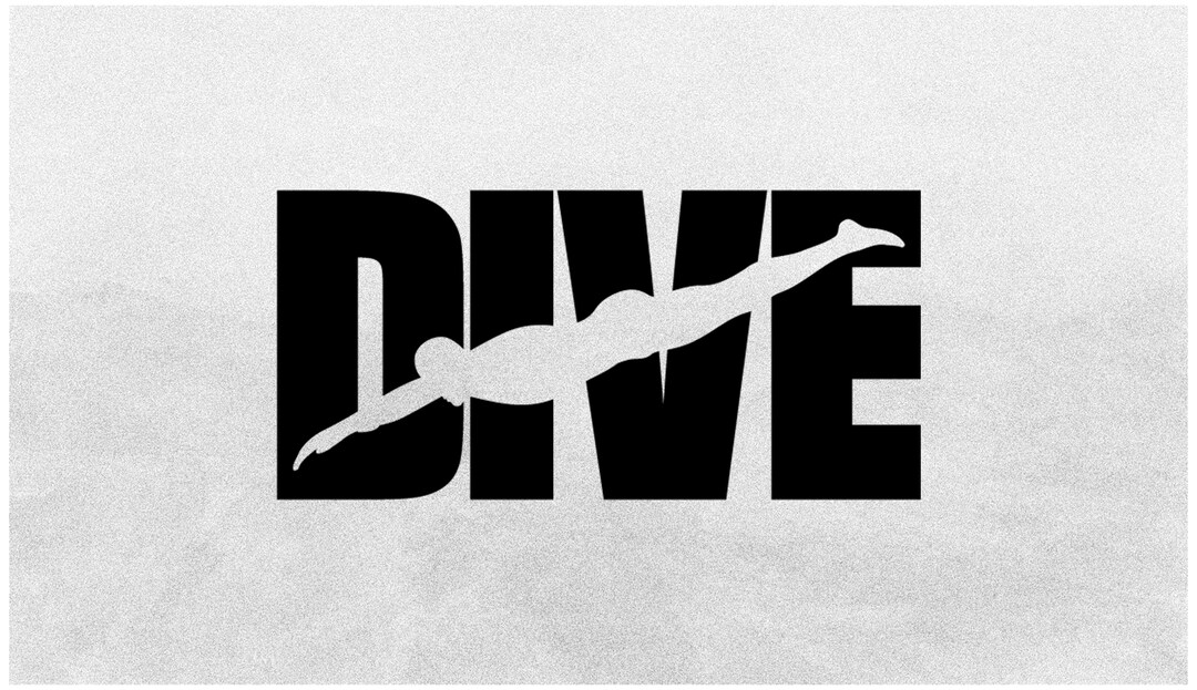 Sports Clipart: Bold Black Word DIVE With Male Diver Silhouette Cutout ...