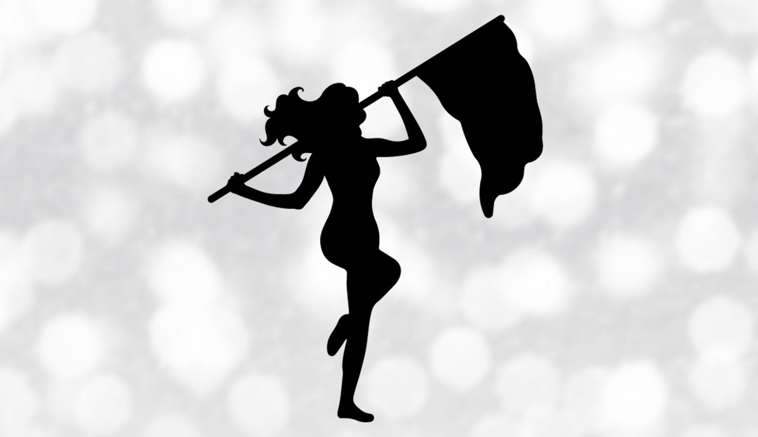 Sports Clipart: Black Silhouette of Color Guard Twirler Standing With ...