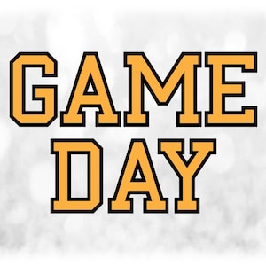 Sports Clipart: Gold on Black Words game Day in Collegiate Outline Type ...