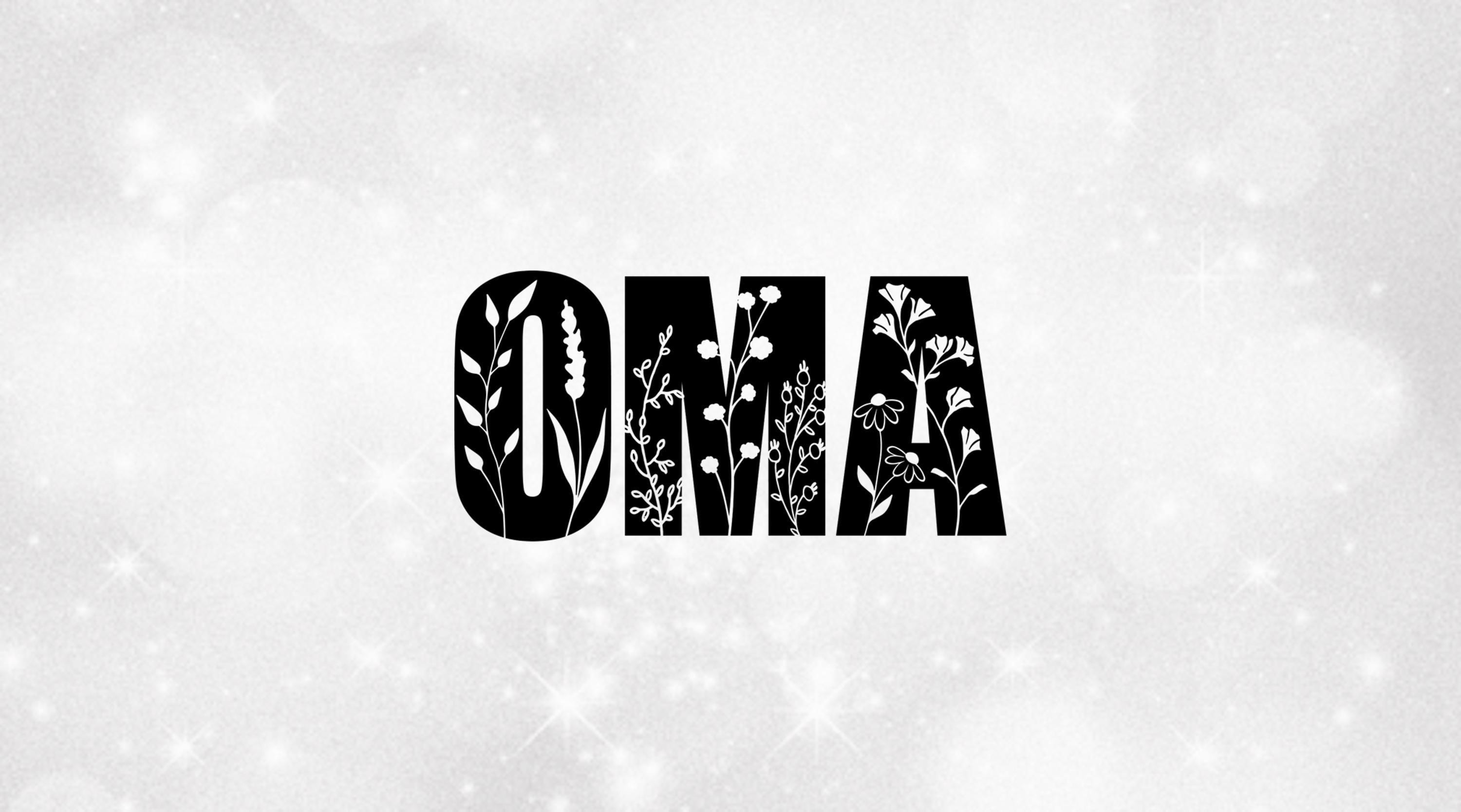 Family Clipart: Bold Black Style Word "oma" With Patch of Many ...