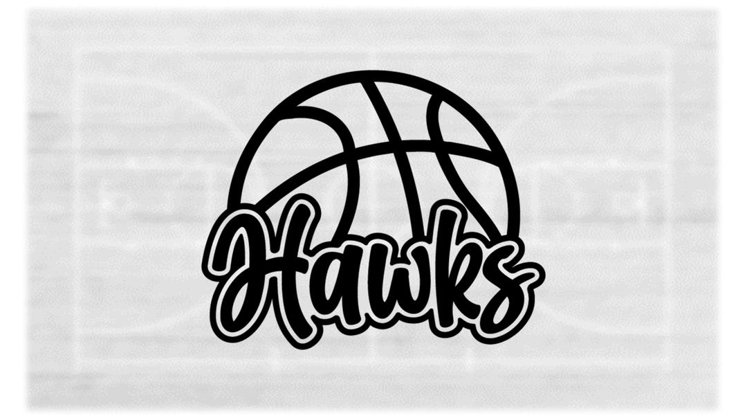 Sports Clipart: Black Half Basketball With Fun Script "hawks" Team ...