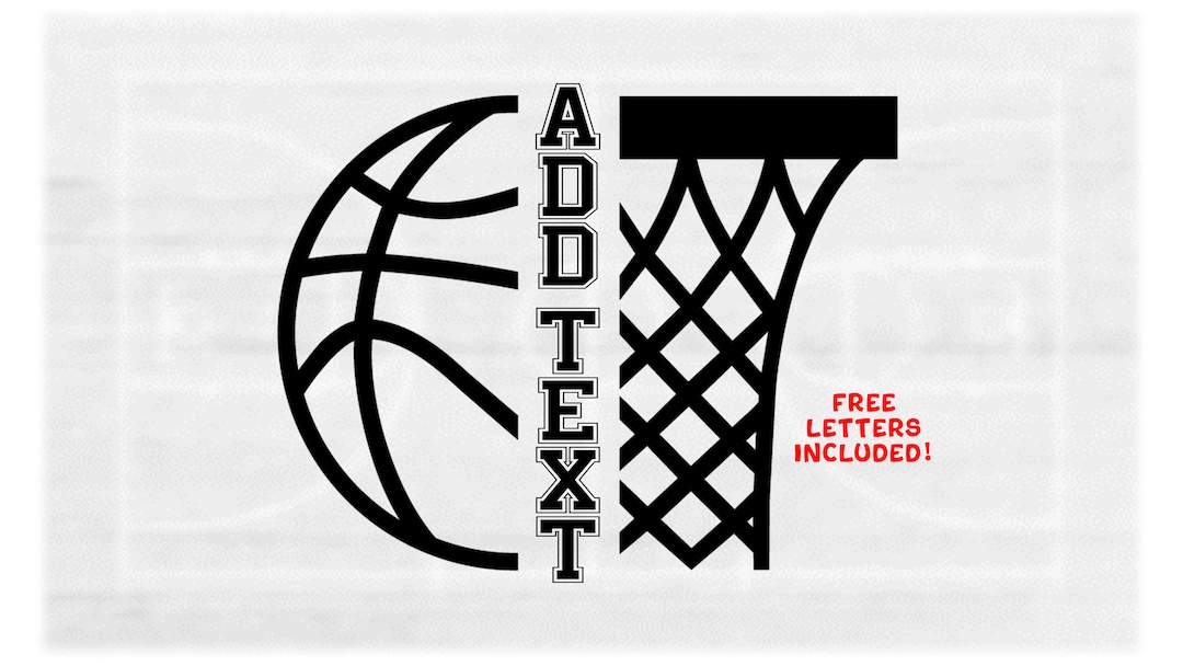Sports Clipart: Black Bold Half Basketball & Half Hoop With Net Split ...