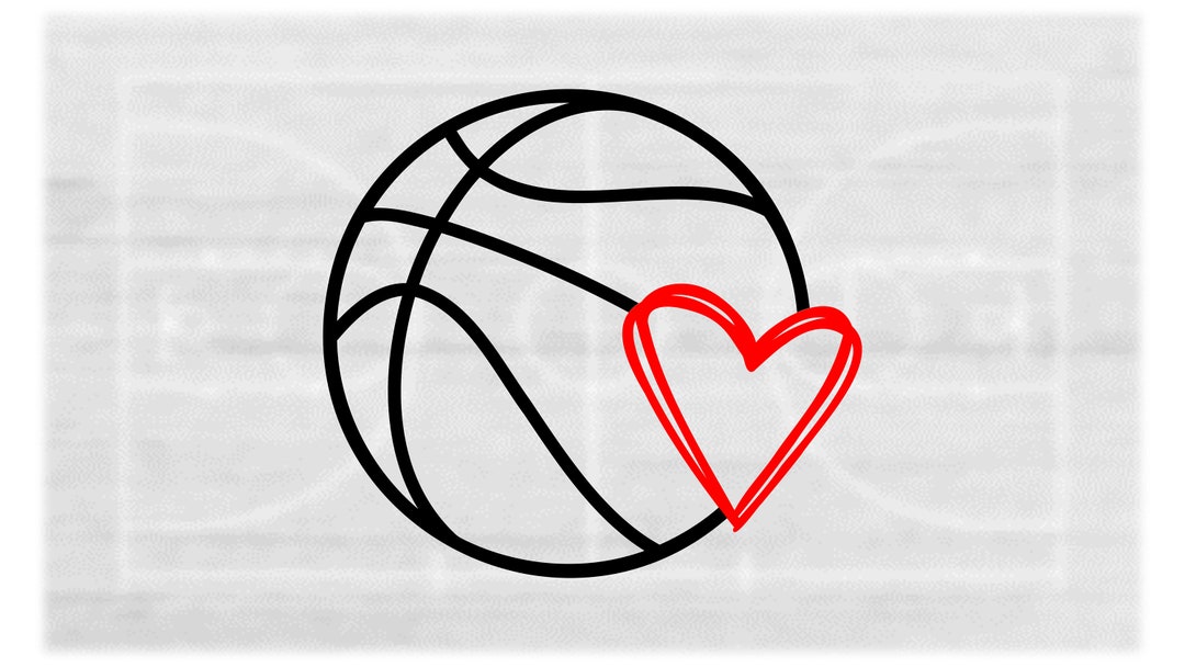 Sports Clipart: Black Bold Basketball Outline With Red Doodle Hearts ...