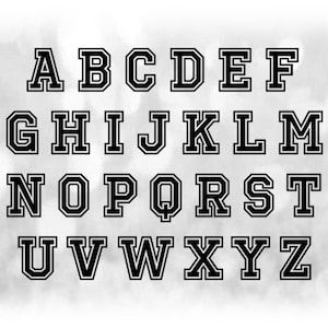 Word Clipart: Black Varsity/college Alphabet Letter Templates Grouped ...