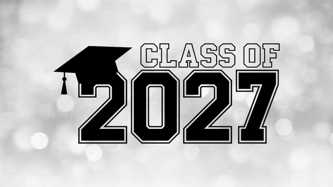 Educational Clipart: Class of 2027 in Bold Black College Style Letters W/ Graduation Cap ...