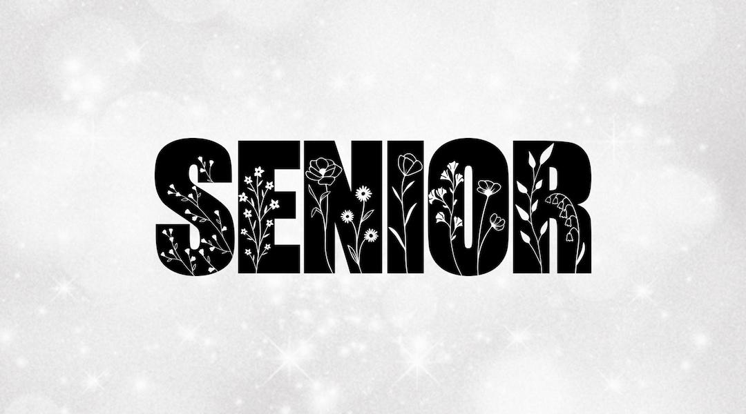 Education Clipart: Bold Black Style Word "senior" With Patch of Many ...