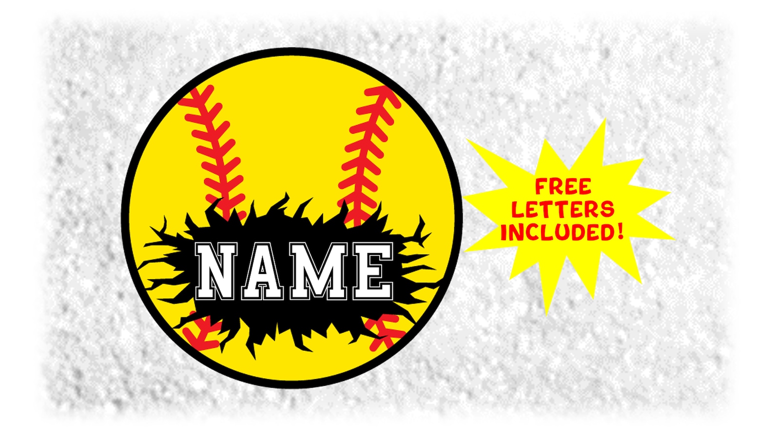 Sports Clipart: Black and Yellow Softball W/cracked Open Name - Etsy