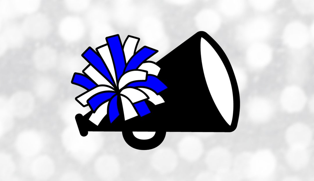 Sports Clipart: White & Blue Cheerleader Megaphone With Pom Layered on ...
