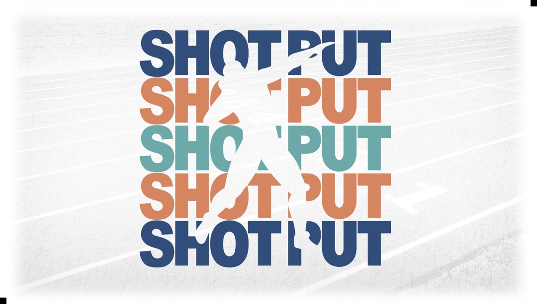 Sports Clipart: Track & Field Blue and Tan Shaded Words shot Put With ...