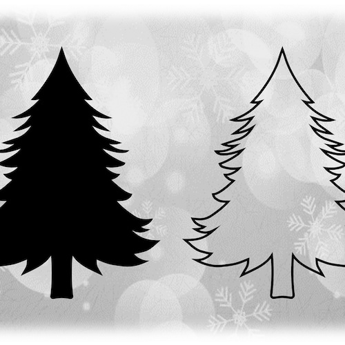 Holiday Clipart: Black Solid and Outline of Simple Evergreen / - Etsy