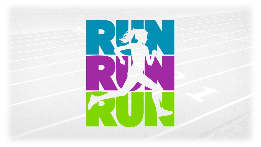 Sports Clipart: Colored Words "run" W/ Cutout of Female Athlete Running ...