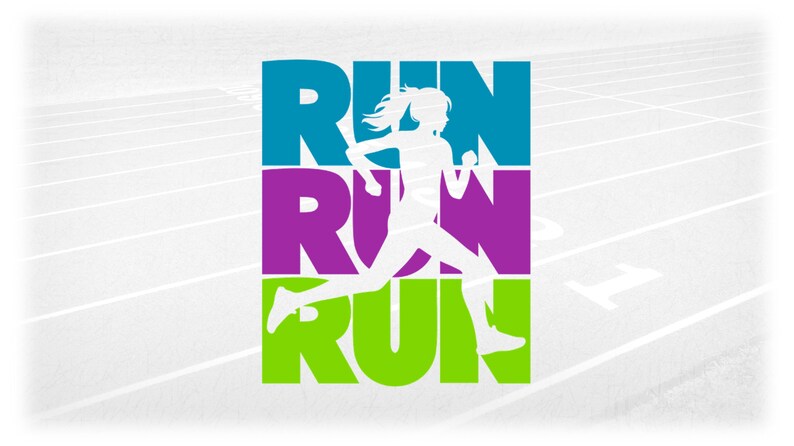 Sports Clipart: Colored Words "run" W/ Cutout of Female Athlete Running ...