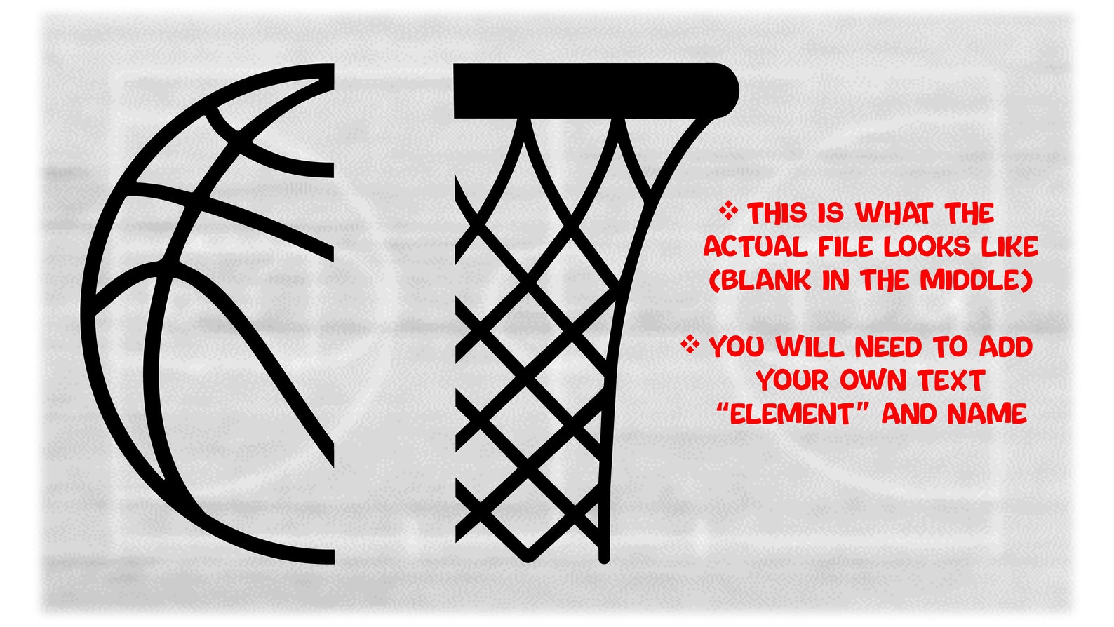 Sports Clipart: Black Bold Half Basketball & Half Hoop With - Etsy
