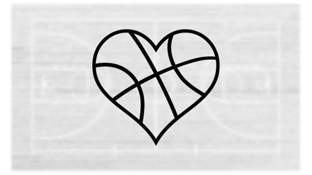 Sports Clipart: Black Outline of Heart Shape Basketball Icon for ...