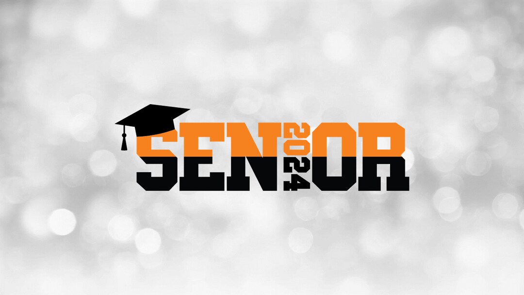 Education Clipart: Black & Orange Word senior With Vertical Graduation ...