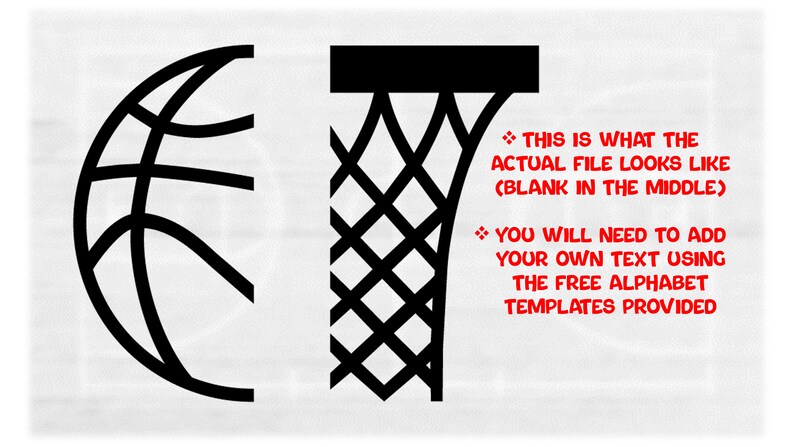 Sports Clipart: Black Bold Half Basketball & Half Hoop With Net Split ...