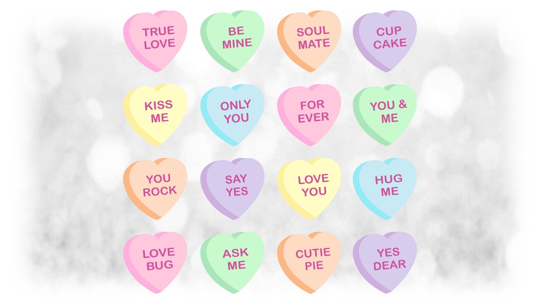 Holiday Clipart Bundle: 16 Sweetheart Candies in Pastel Colors on 1 ...