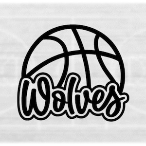 Sports Clipart: Black Half Basketball With Fun Script "wolves" Team ...