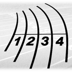 Sports Clipart: Black Four-Lane Track with Lane Numbers in Perspective ...