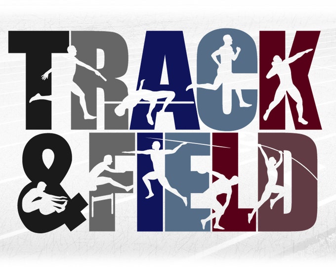 Sports Clipart: Cool Tone Words "track & Field" With Male Athlete ...