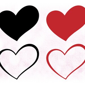 Holiday Clipart Bundle: 4 Large Black / Red Sassy Doodle Hearts in ...