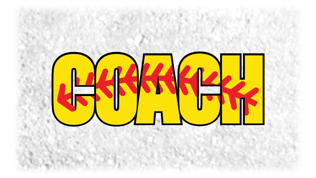 Sports Clipart: Bold Yellow Word coach With Red Softball Style Threads ...