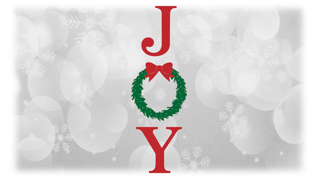 Holiday Clipart: Red Vertical Word "joy" With Green Evergreen Wreath ...