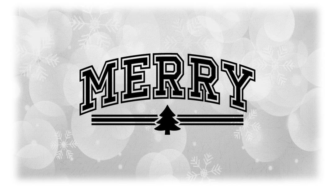 Holiday Clipart: Black Arched Word "merry" in College Varsity Style ...