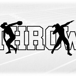 Sports Clipart: Track & Field Black Outline Word throw W/ Female Discus ...