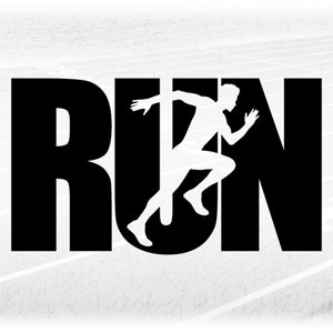 Sports Clipart: Black Word RUN With Cutout Silhouette of Male / Man ...