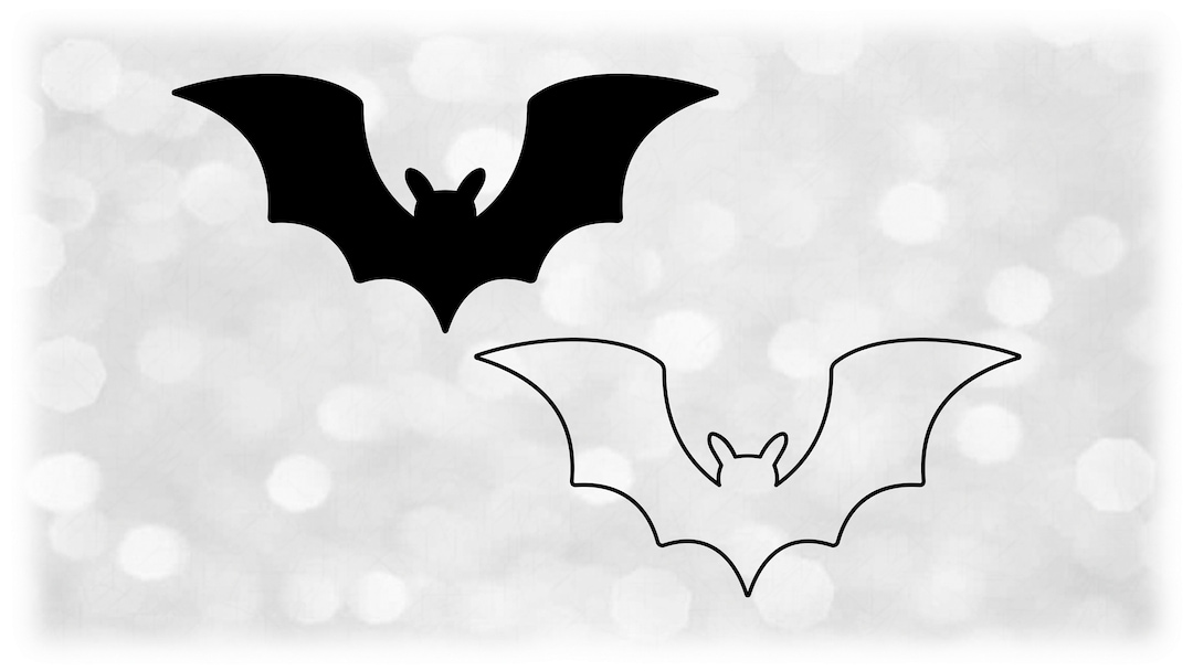 Animal Clipart: Simple Black Flying Bat Silhouette in Solid and Outline ...