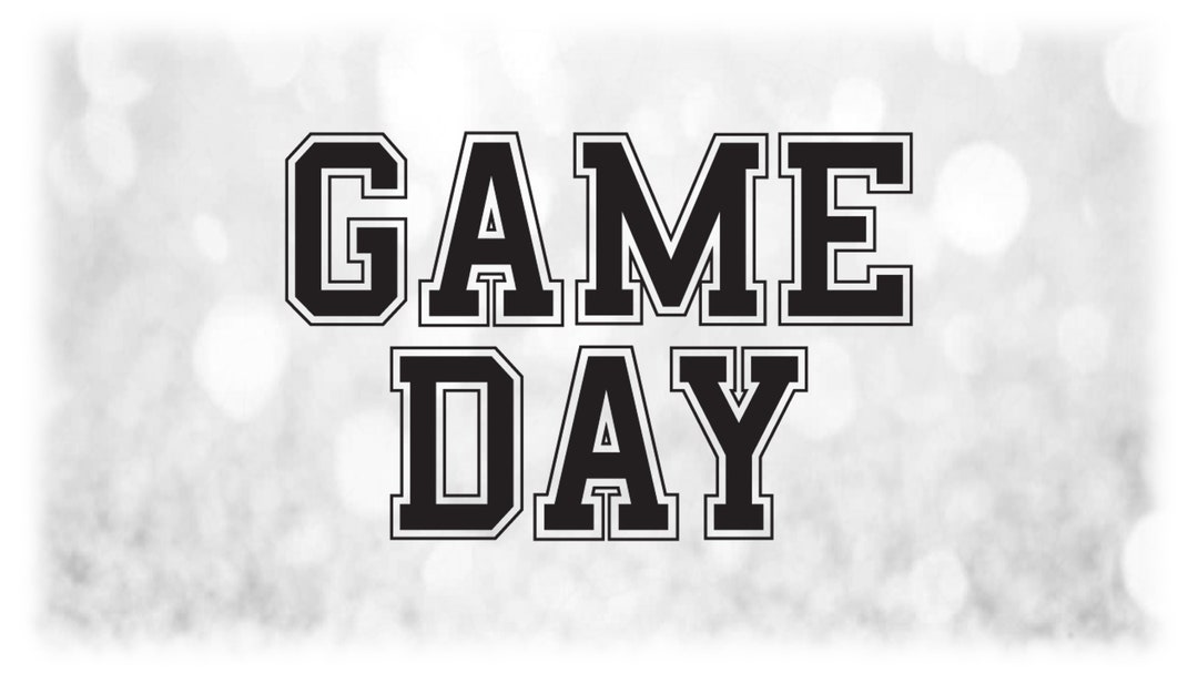 Sports Clipart: Black Words game Day in Collegiate Block Outline Type ...